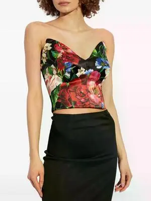 Dolce & Gabbana Rose-print Strapless Top