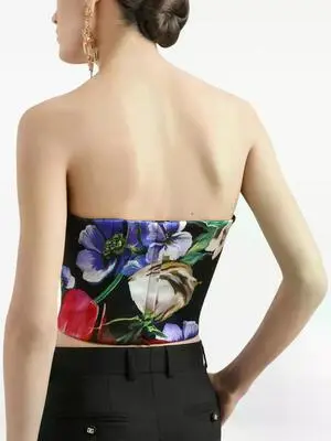 Dolce & Gabbana Rose-print Strapless Top - Red