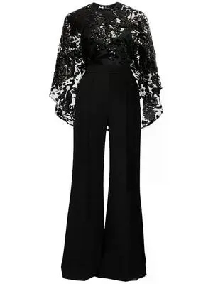 Elie Saab Cape-detail Embroidered Jumpsuit - Black