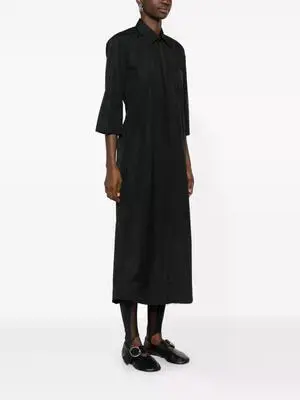 ALAINPAUL Three-quarter-sleeves Shirt Midi Dress - Black