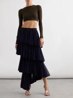 Alaïa Paneled Cropped Jersey Top - Brown