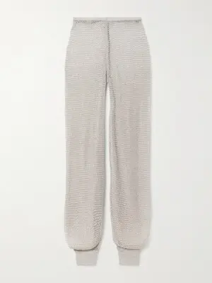 Alaïa Metallic Open-knit Wide-leg Pants - Silver