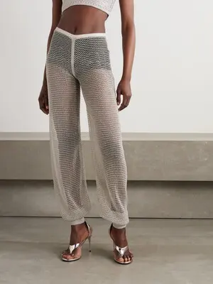 Alaïa Metallic Open-knit Wide-leg Pants