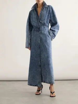 Alaïa Spiral Asymmetric Denim Coat - Blue