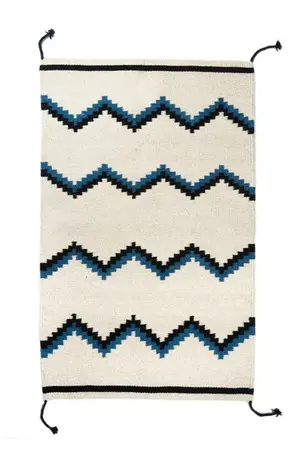 ARCHIVE NEW YORK Zapotec And Black Zig Zag Handwoven Flatweave Wool Rug - Blue
