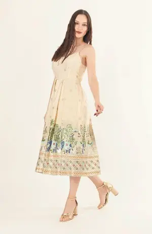 RAAS Blanche Box Pleated Midi Dress