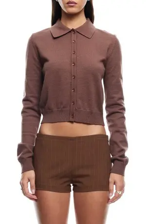 Lioness Awakening Crop Polo Cardigan - Chestnut Plain