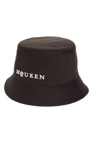 Alexander McQueen Logo Embroidered Bucket Hat - Black/ Ivory