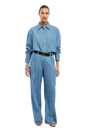 Another Tomorrow Chambray Button-down Shirt - Medium Blue