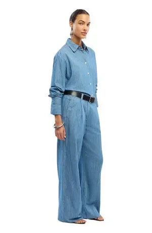 Another Tomorrow Chambray Button-down Shirt - Medium Blue