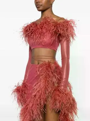 Oseree Feather-trim Cropped Top
