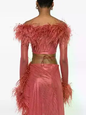 Oseree Feather-trim Cropped Top