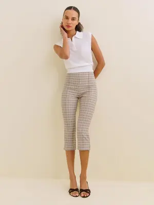 REFORMATION Gusta Knit Cropped Pant - Neutral Check