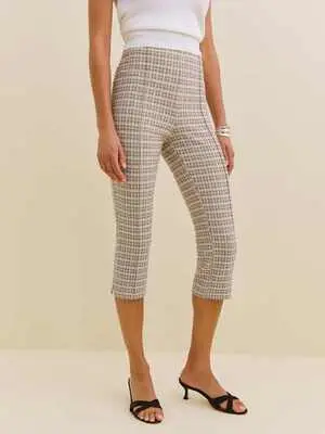 REFORMATION Gusta Knit Cropped Pant - Neutral Check