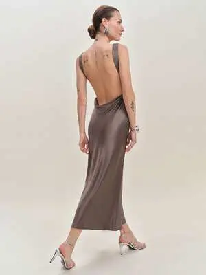 REFORMATION Corey Satin Midi Dress - Brown