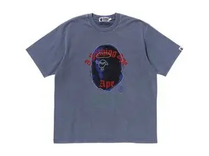 BAPE Garment Dye Rhinestone Ape Head Relaxed Fit Tee Shirt Charcoal