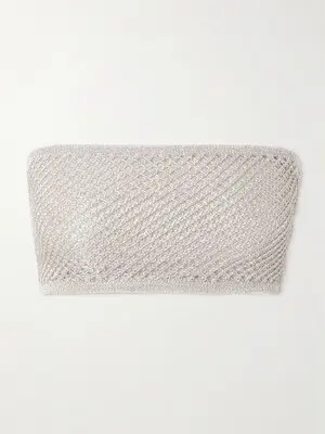 Alaïa Cropped Metallic Open-knit Bandeau Top - Silver