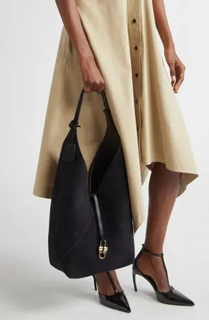 FERRAGAMO Origami Suede Hobo Bag