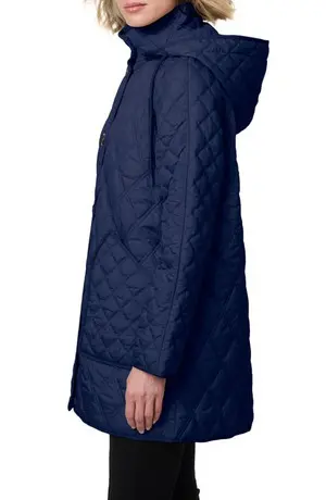 Bernardo Diamond Quilted Hooded Liner Jacket - Navy