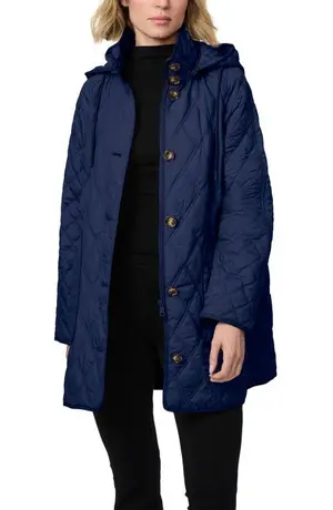 Bernardo Diamond Quilted Hooded Liner Jacket - Navy