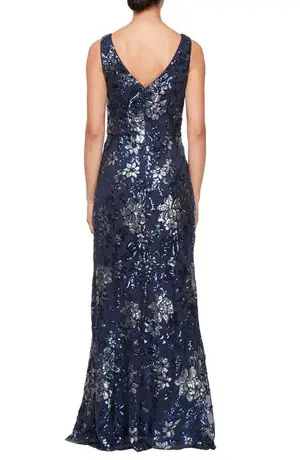 Alex Evenings Sequin Floral A-line Gown