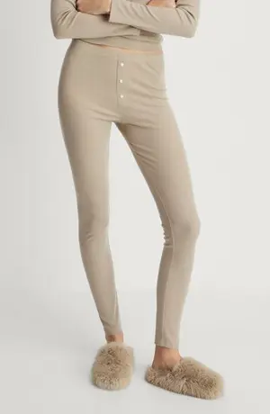 Mango Rib Knit Pants - Peach