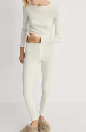 Mango Rib Knit Pants - Vanilla