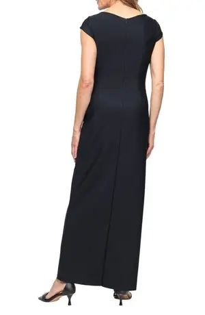 Alex Evenings Ruched Beaded Gown - Black