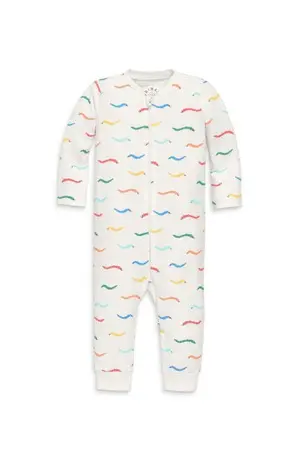 PRIMARY Baby Organic Zip Romper In Baby Bugs - Ivory Rainbow Caterpillars