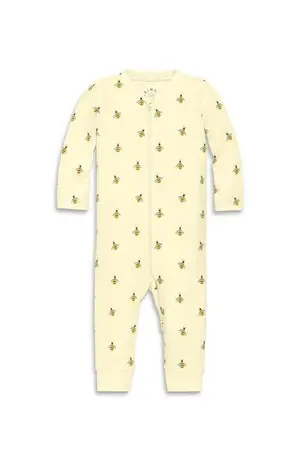 PRIMARY Baby Organic Zip Romper In Baby Bugs - Light Banana Bumble Bees