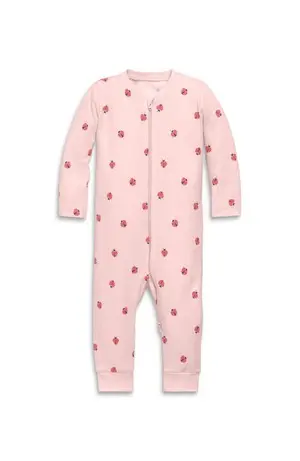 PRIMARY Baby Organic Zip Romper In Baby Bugs - Light Blossom Ladybugs