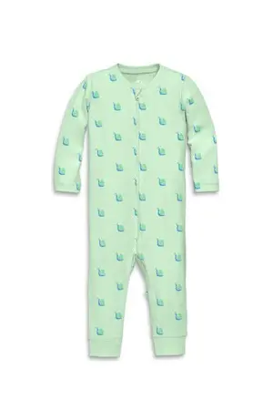 PRIMARY Baby Organic Zip Romper In Baby Bugs - Light Clover Snails
