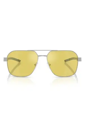 SCUDERIA FERRARI 57mm Square Sunglasses - Silver / Yellow Mirror