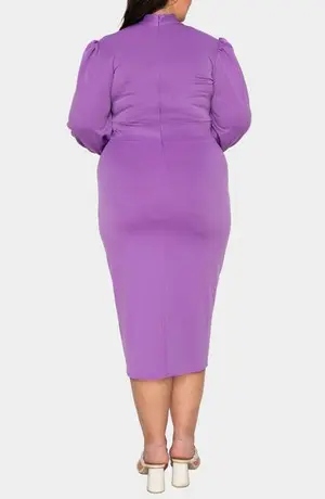 L I V D Anastasia Tie Neck Long Sleeve Dress - Lilac