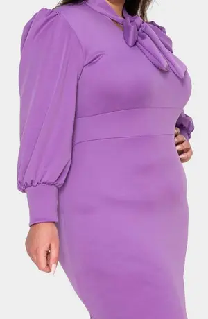 L I V D Anastasia Tie Neck Long Sleeve Dress - Lilac