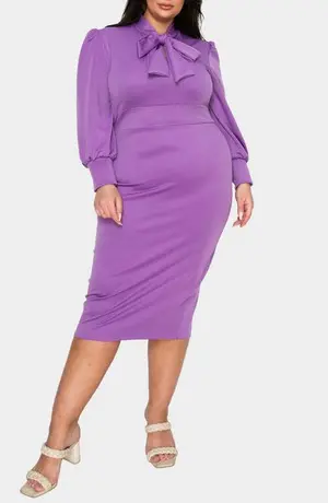 L I V D Anastasia Tie Neck Long Sleeve Dress - Lilac