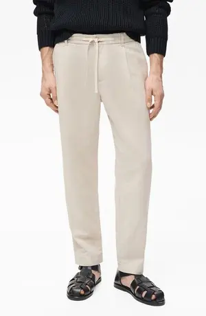 Mango Slim Fit Linen & Cotton Drawstring Pants
