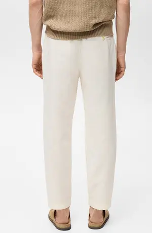 Mango Slim Fit Linen & Cotton Drawstring Pants - White