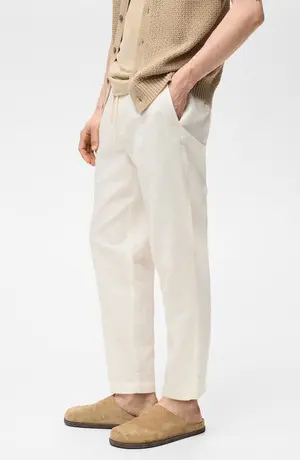 Mango Slim Fit Linen & Cotton Drawstring Pants - White