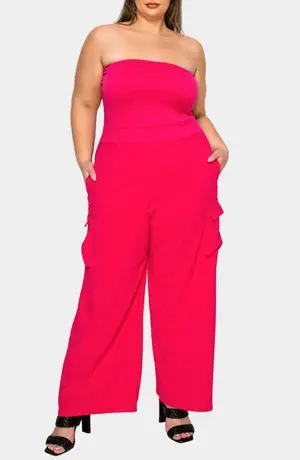 L I V D Yumi Strapless Jumpsuit - Fuchsia