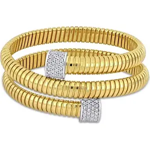 JULIANNA B. Cubic Zirconia Snake Style Omega Bangle - Yellow-plated
