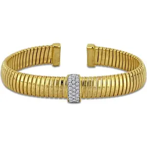JULIANNA B. Cubic Zirconia Omega Design Bangle - Yellow-plated