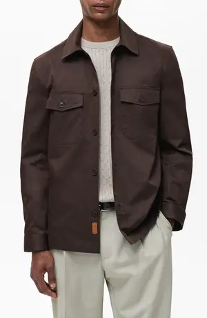 Mango Regular Fit Cotton Blend Button-up Overshirt - Chocolate