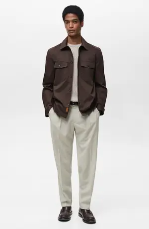 Mango Regular Fit Cotton Blend Button-up Overshirt - Chocolate