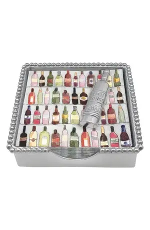 MARIPOSA Beaded Napkin Box Set - Silver