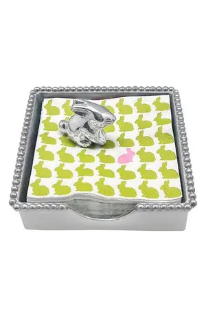 MARIPOSA Beaded Napkin Box Set - Silver