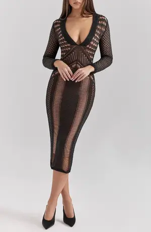 House Of Cb Louella Metallic Body-con Cocktail Dress - Black