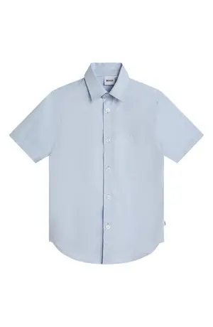 Hugo Boss Solid Short Sleeve Cotton Button-up Shirt - Pale Blue