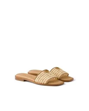 Prada Leather Slides With Crochet Detail - Neutral