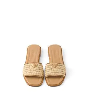 Prada Leather Slides With Crochet Detail - Neutral